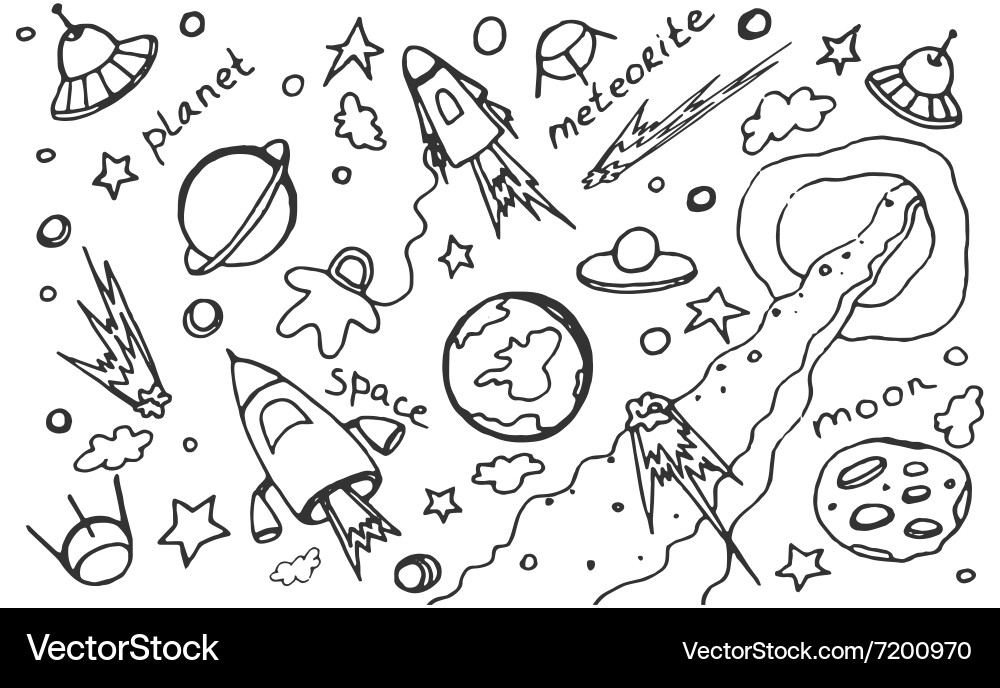 Doodle set of cosmos Royalty Free Vector Image