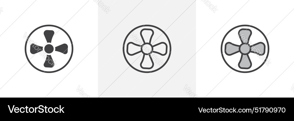 Fan icon set black filled and outlined style Vector Image