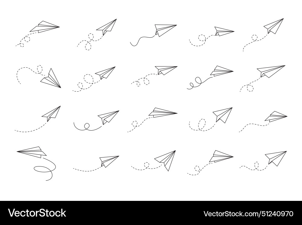 Hand drawn doodle paper plane set isolated planes Vector Image