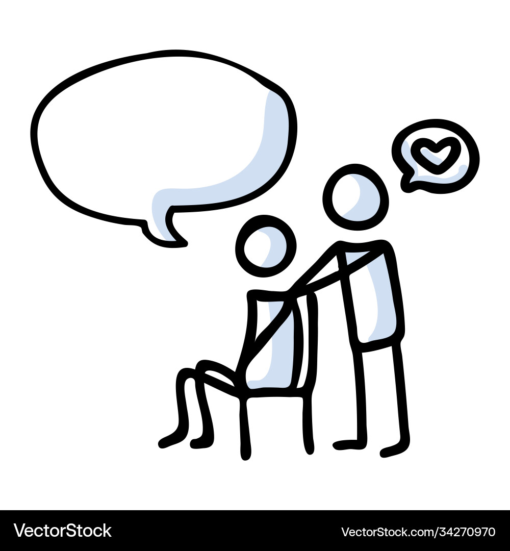 Hand drawn stickman comforting sad friend Vector Image