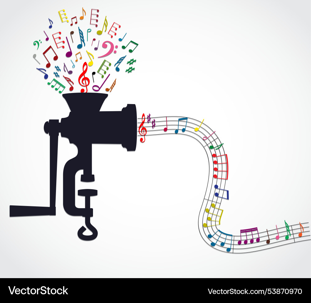 Meat grinder with music notes abstract color illus
