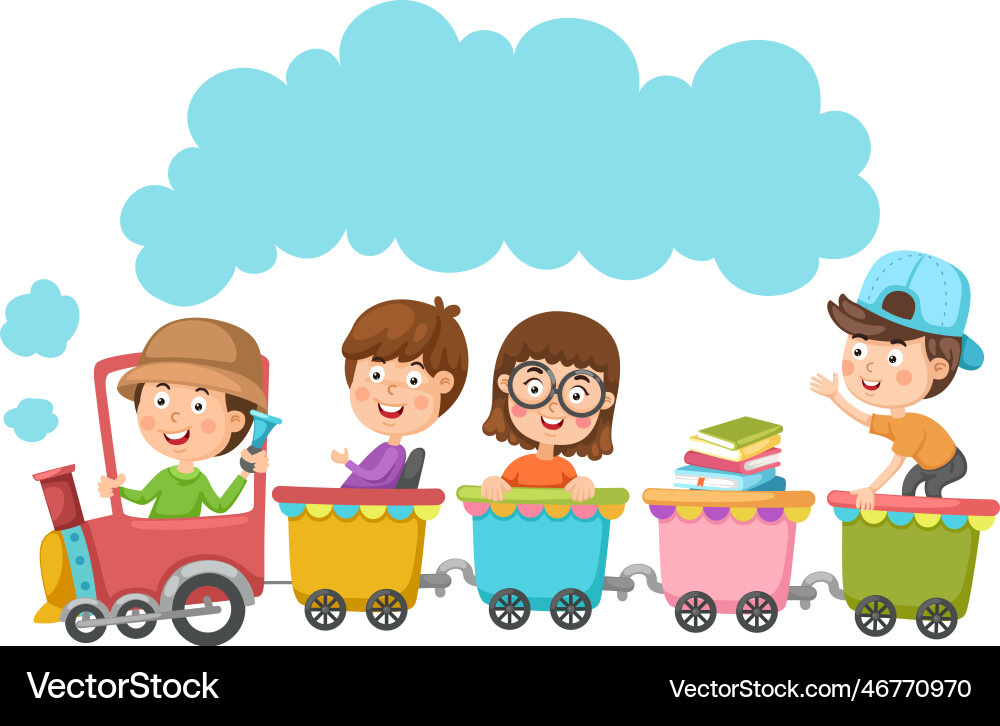 School kids riding train transportation education Vector Image