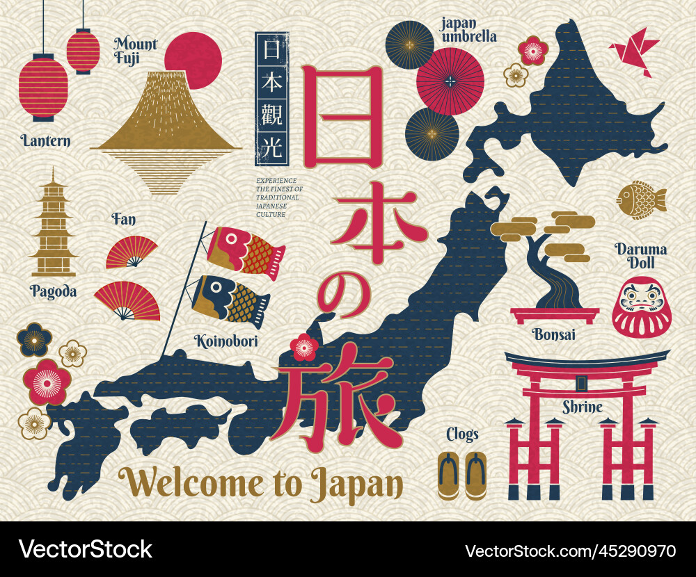 Traditional japan travel map Royalty Free Vector Image