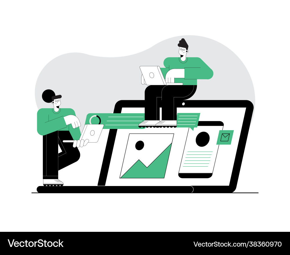Two persons using technology Royalty Free Vector Image