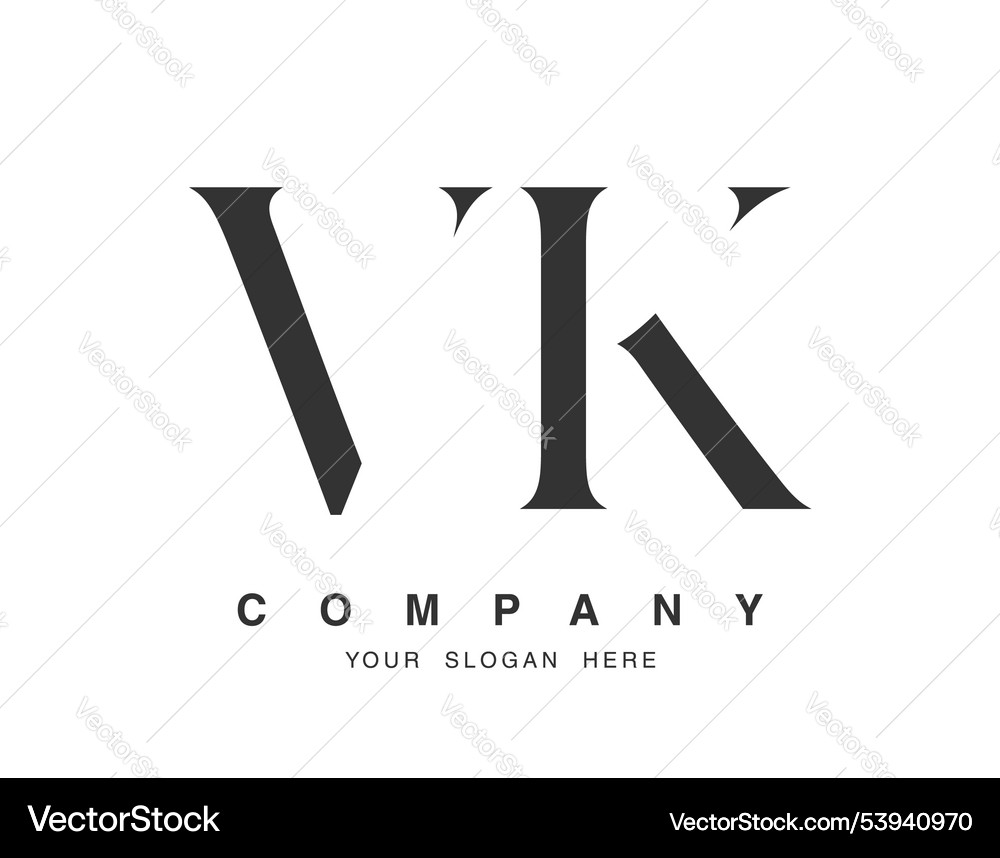 Vk logo design initial letter v and k serif font Vector Image