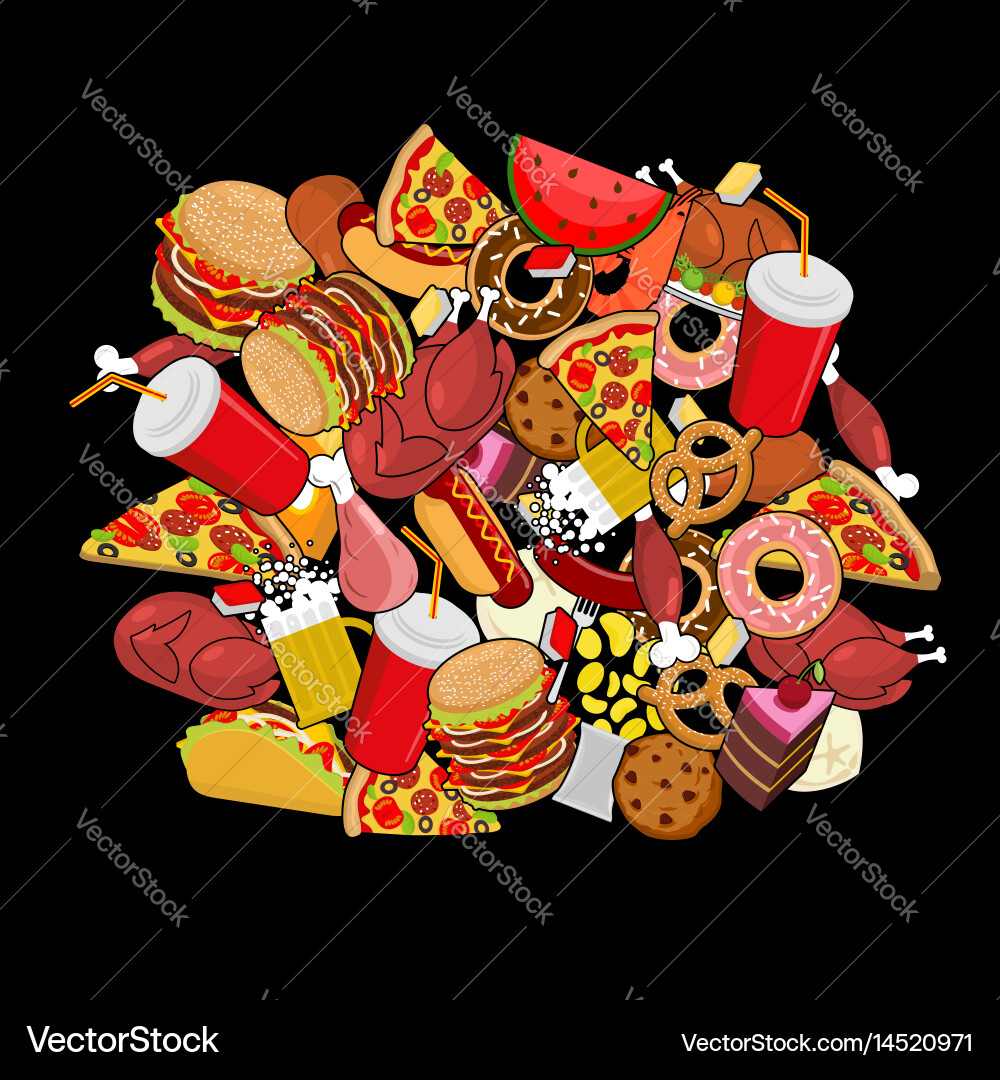 Colorful Food Pile Doodle Royalty Free Vector Image