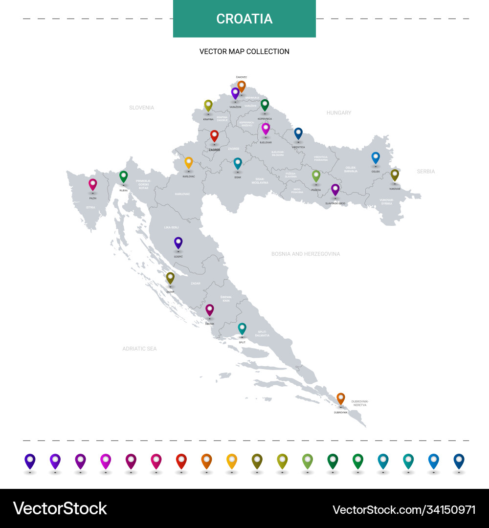Croatia map with location pointer marks Royalty Free Vector