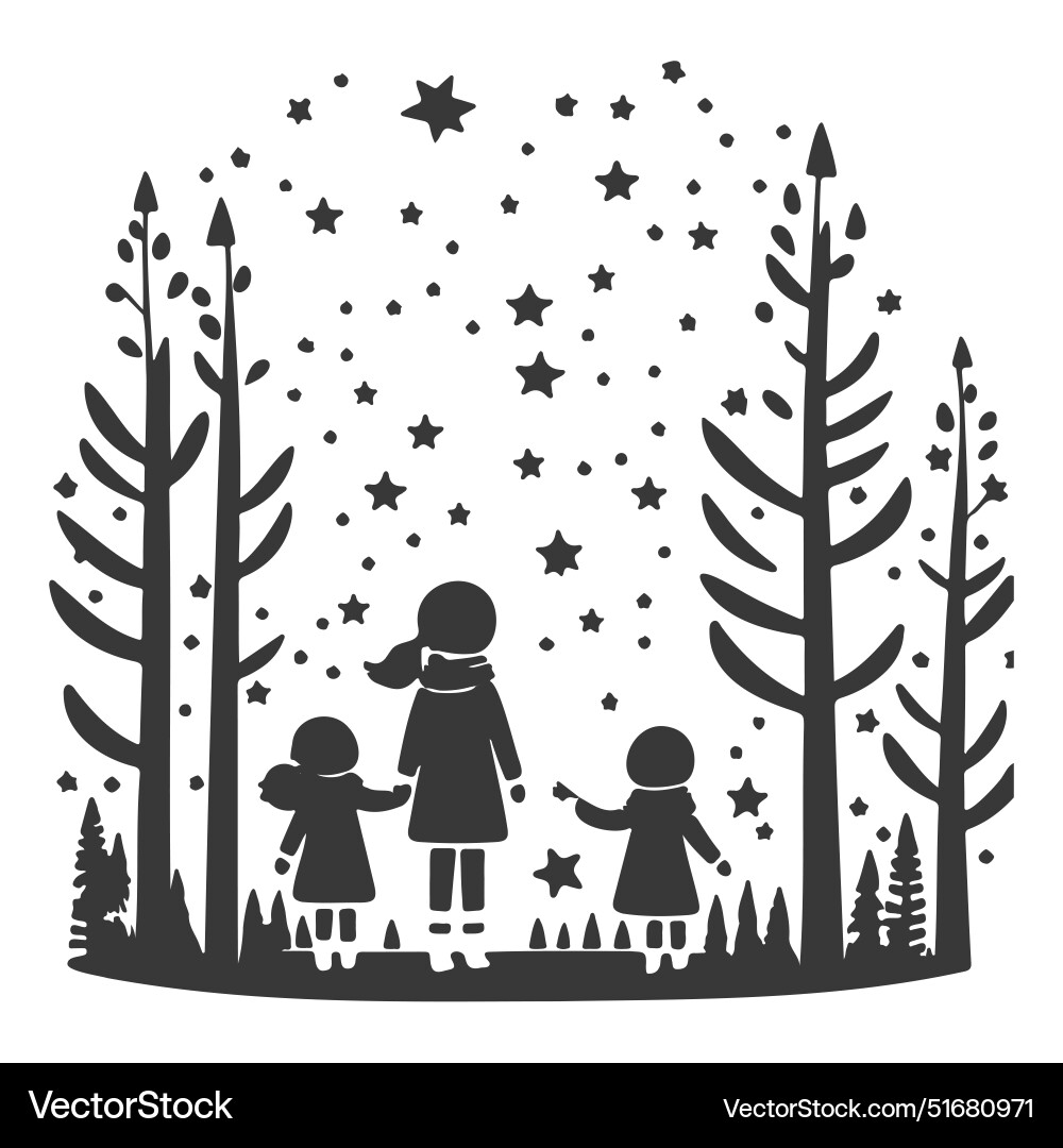 Forest friend children watching shooting stars Vector Image