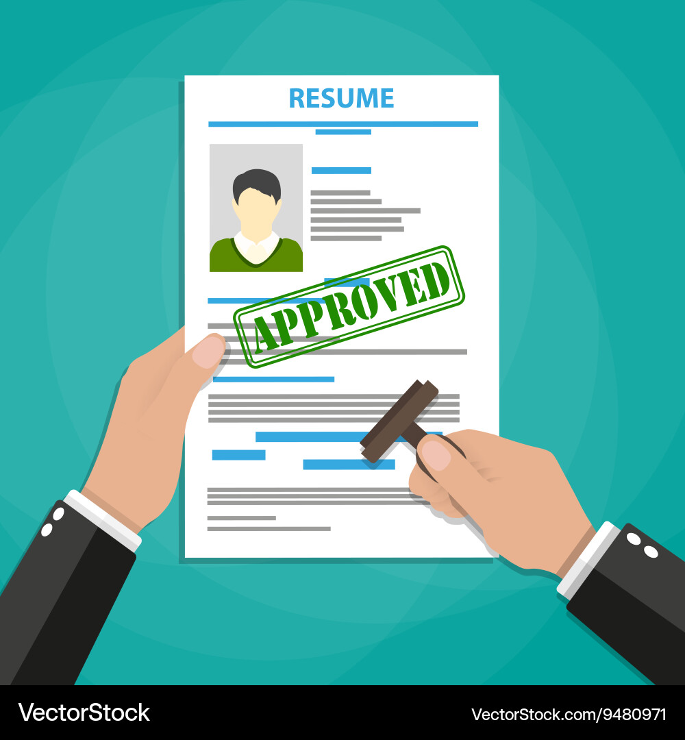 Hand holding resume with approved stamp mark Vector Image