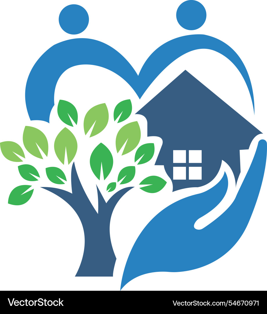 House insurance logo with tree hand for home human