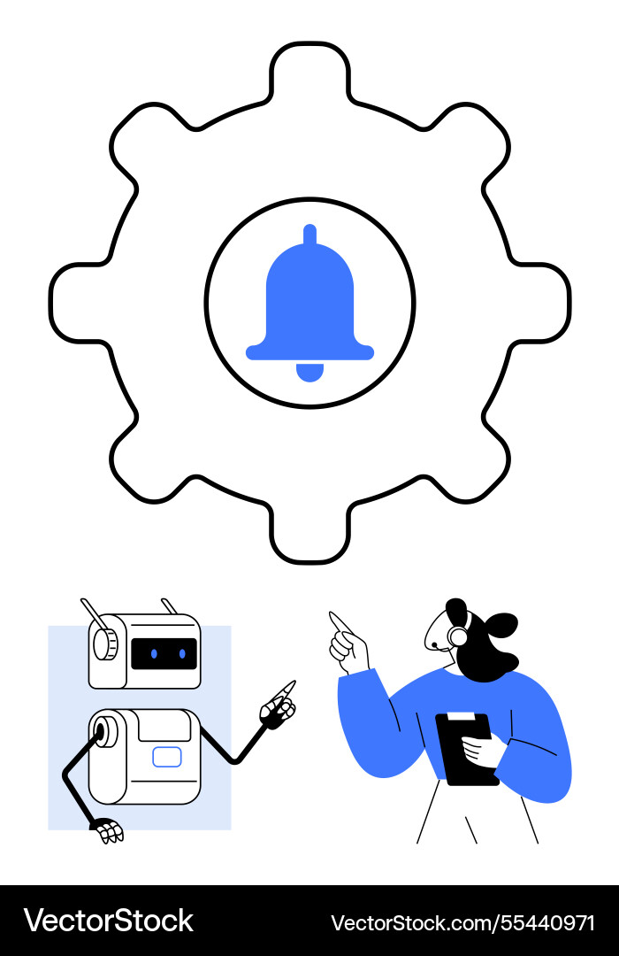 Notification concept with gear alert bell robot Vector Image