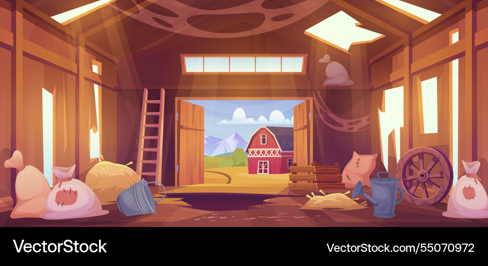 Abandoned barn old rustic shed room cartoon Vector Image