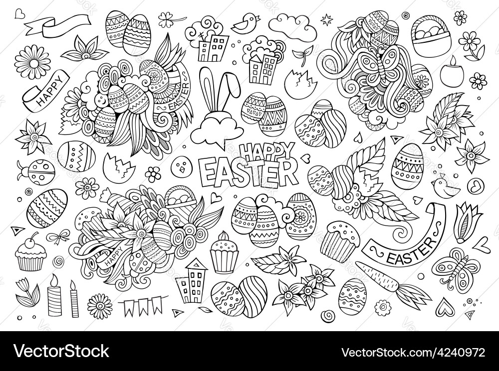 Easter hand drawn symbols and objects Royalty Free Vector