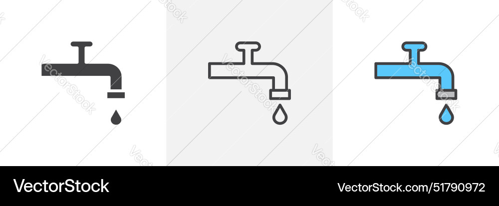 Faucet drip icon set black filled and outlined Vector Image