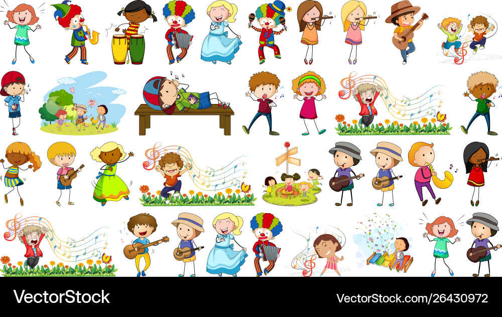 Music themed set with people Royalty Free Vector Image