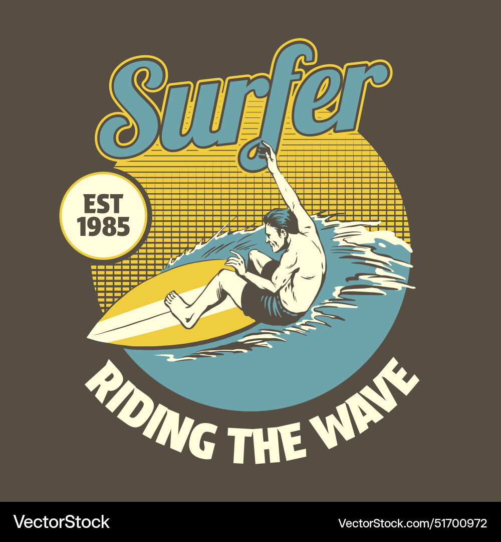 Shirt design of surfer riding the wave vintage Vector Image