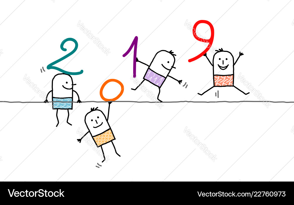 Cartoon Men Holding Numbers on Wire Royalty Free Vector