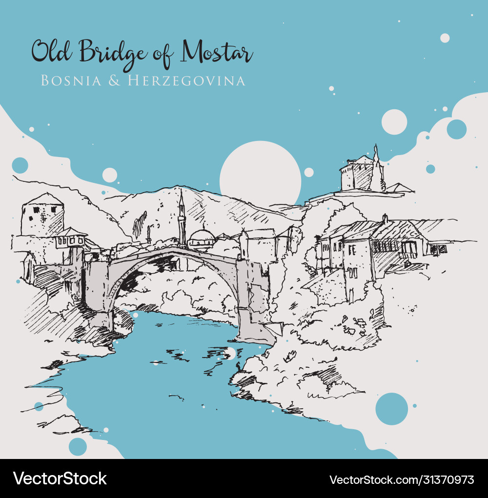 Drawing sketch old bridge mostar Royalty Free Vector Image