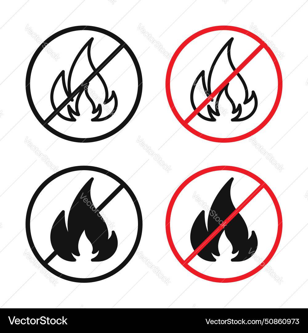 No fire sign icon set flame and burn ban symbol Vector Image