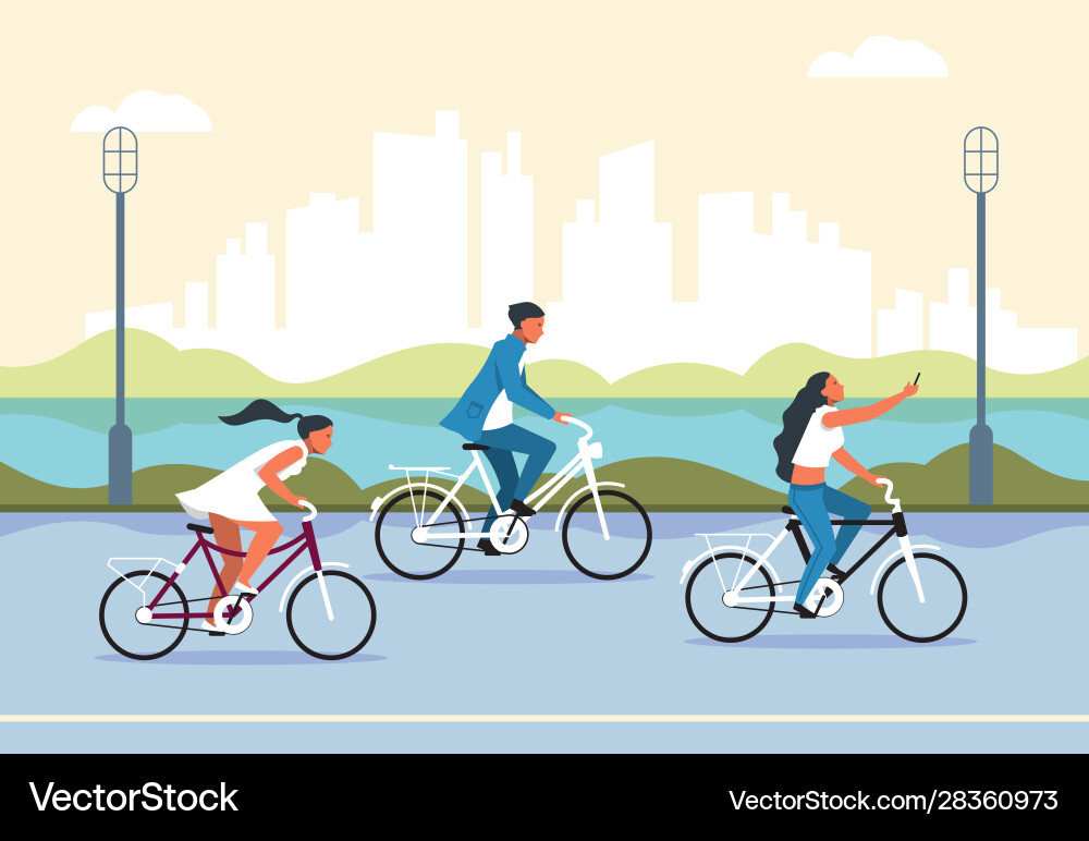 People riding bicycle cartoon active characters Vector Image