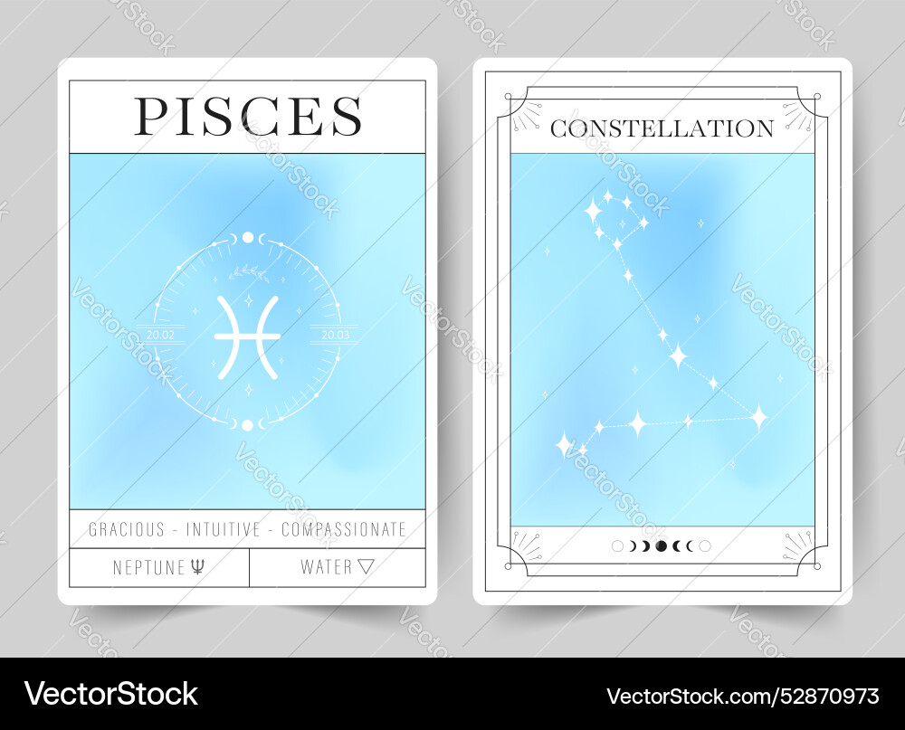 Pisces witchcraft cards with astrology zodiac Vector Image