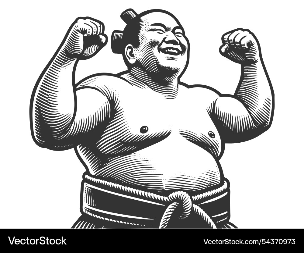 Triumphant sumo wrestler celebrating victory Vector Image