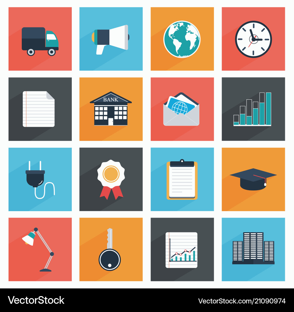 Business & Office Icons - Flat Style Vector Image