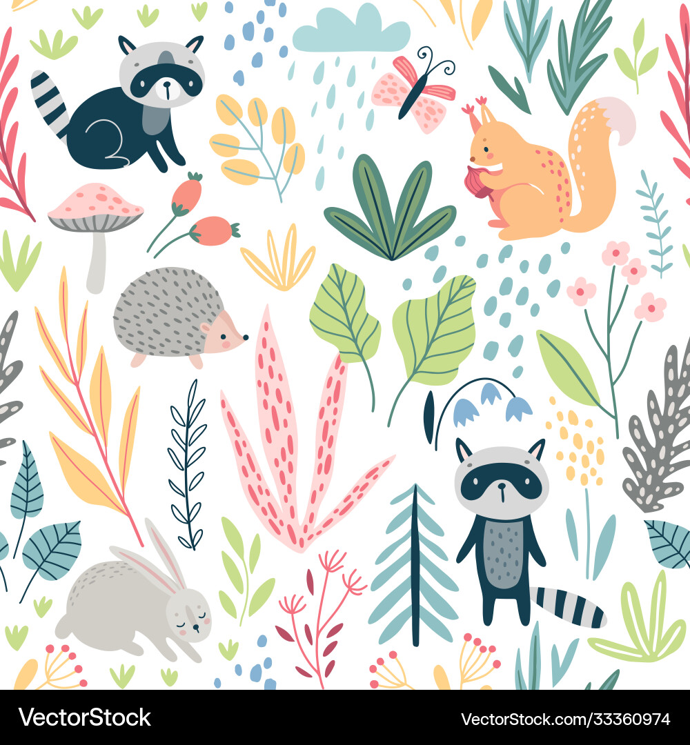 Cute Forest Animal Pattern Royalty Free Vector Image