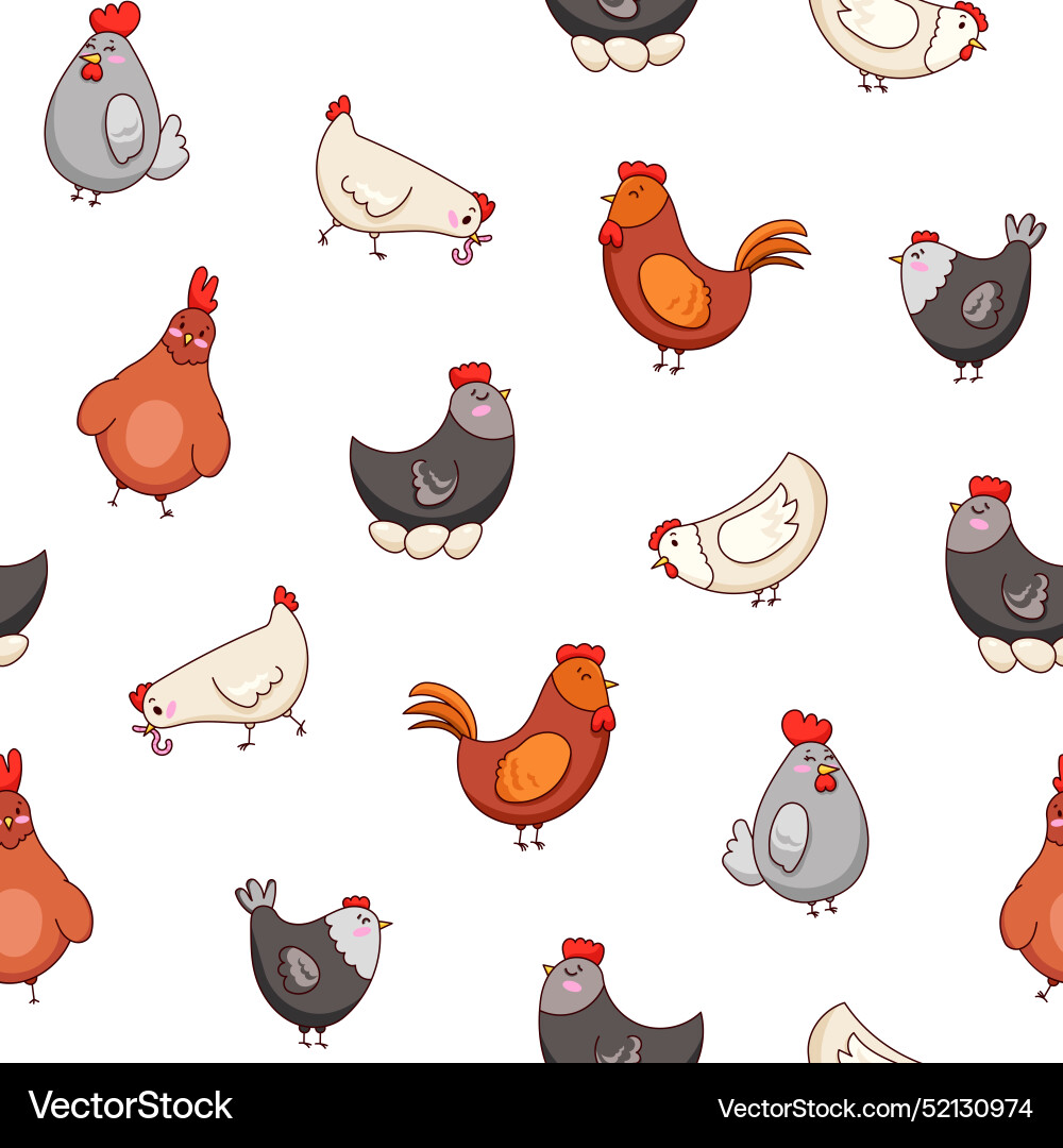 Hen rooster and chick seamless pattern cute Vector Image