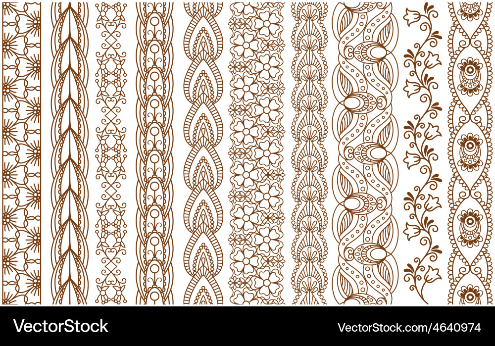Indian henna seamless borders Royalty Free Vector Image