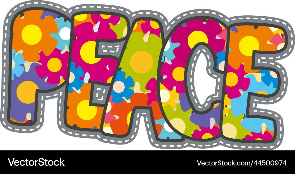 Peace lettering hippie style sticker with floral Vector Image