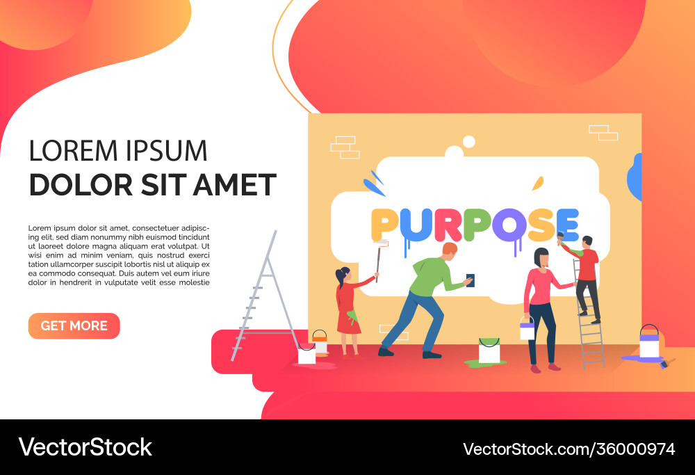 People writing word purpose on wall and sample Vector Image