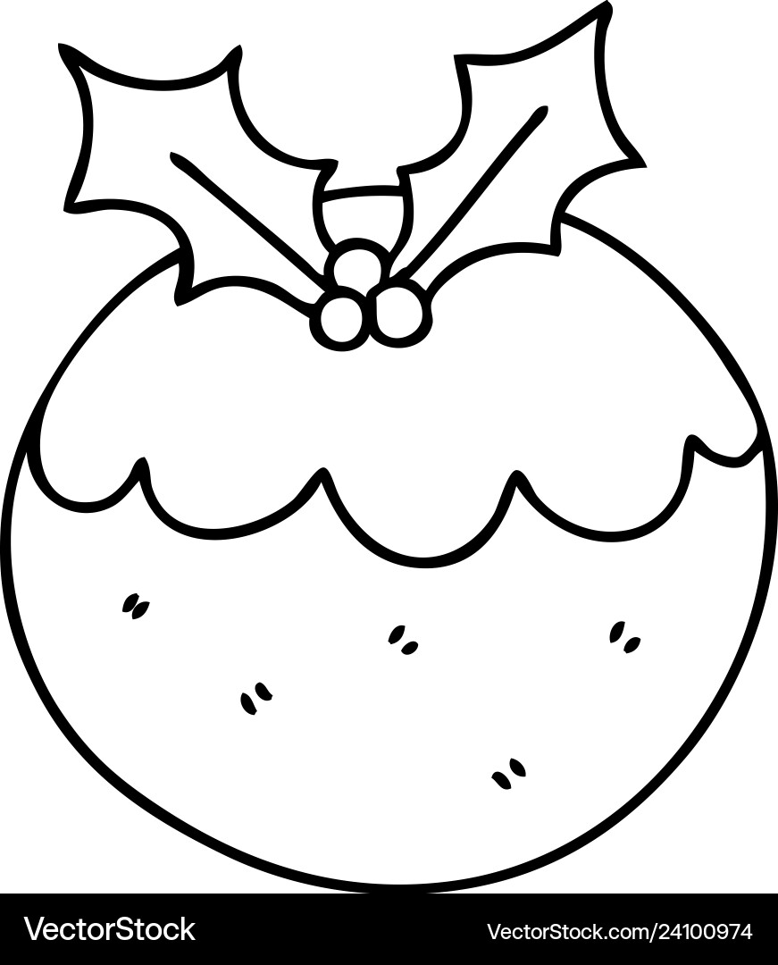 Quirky line drawing cartoon christmas pudding Vector Image