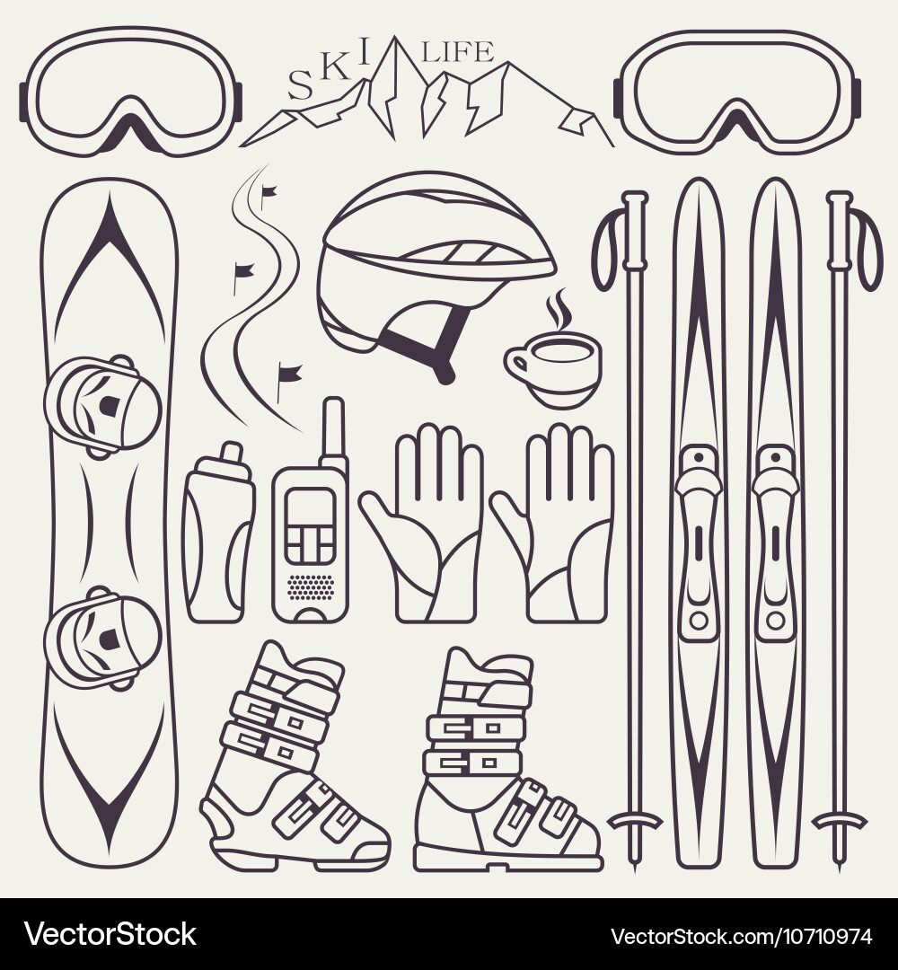 Set of skiing and snowboarding Royalty Free Vector Image