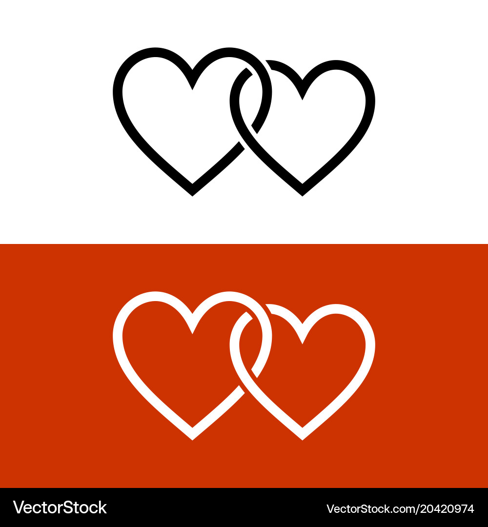 Two line style hearts together linked love symbol Vector Image