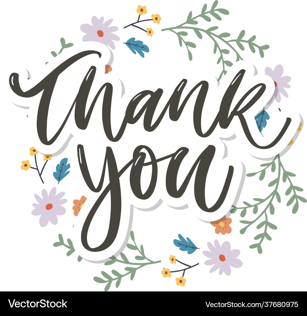 Cute danke Script-Karte Blumen Brief Text Vektorbild