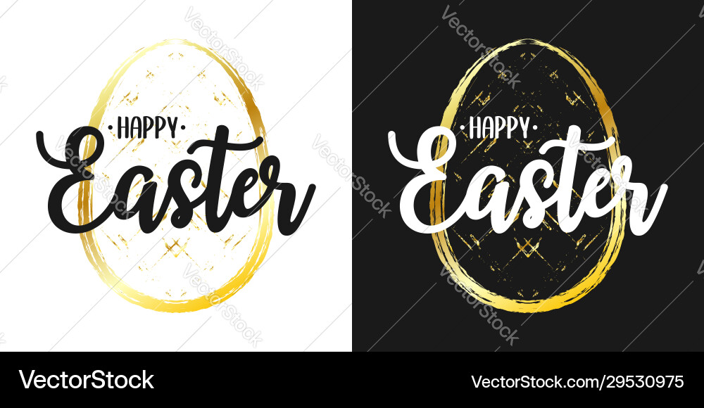 Happy easter text lettering on set card Royalty Free Vector