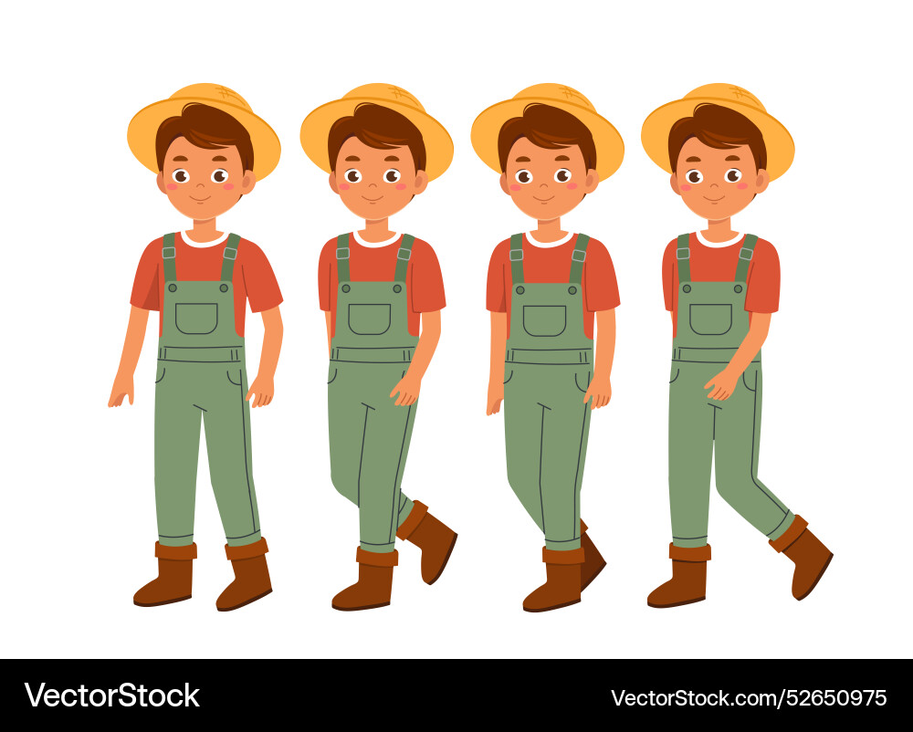 Male farmer constructor boy in overall and hat Vector Image