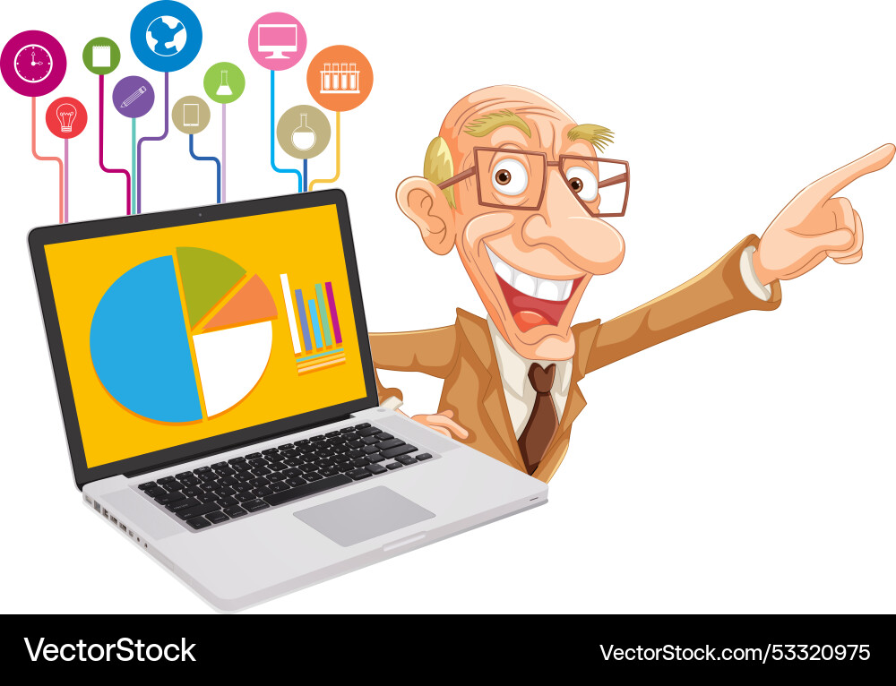 Man presenting data on a laptop screen Royalty Free Vector