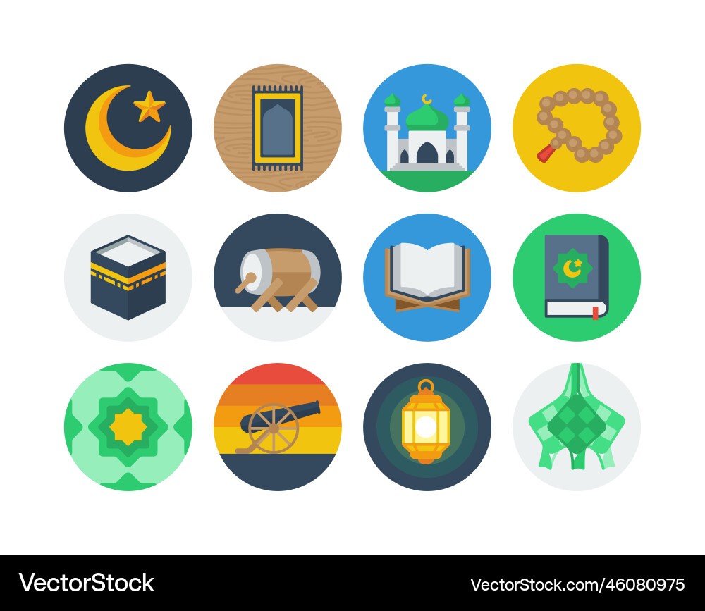 Ramadan flat circle badge icon set Royalty Free Vector Image