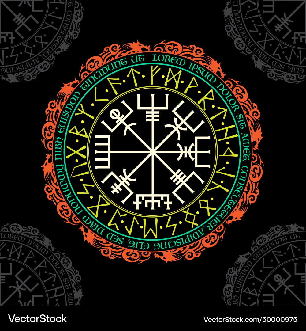 Scandinavian Runes Circle - Vegvisir Royalty Free Vector