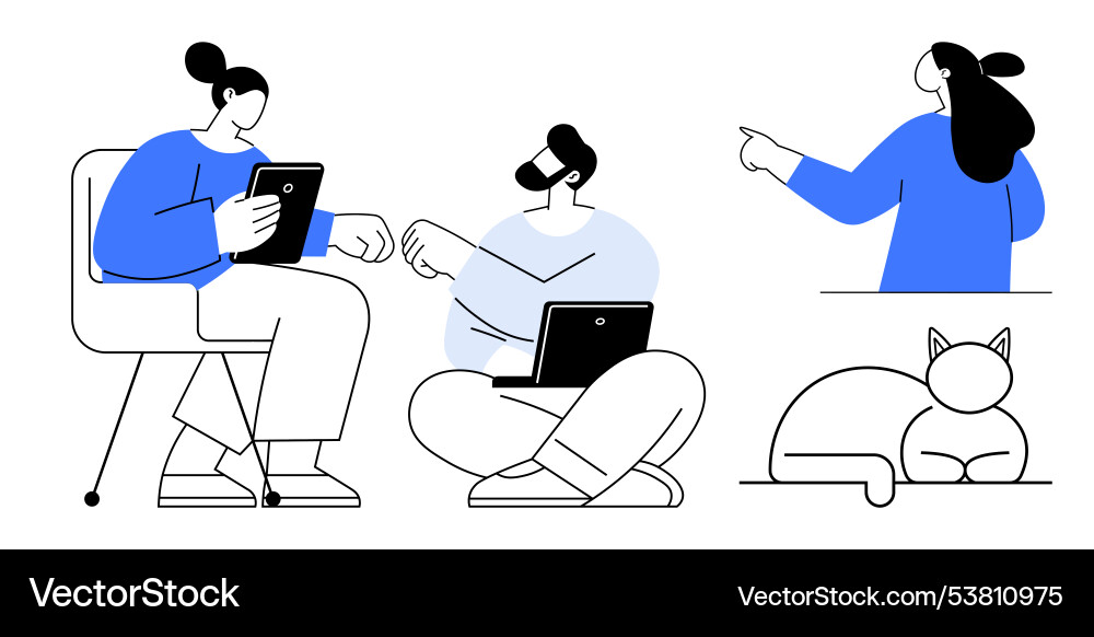 Team collaboration and remote work with digital Vector Image