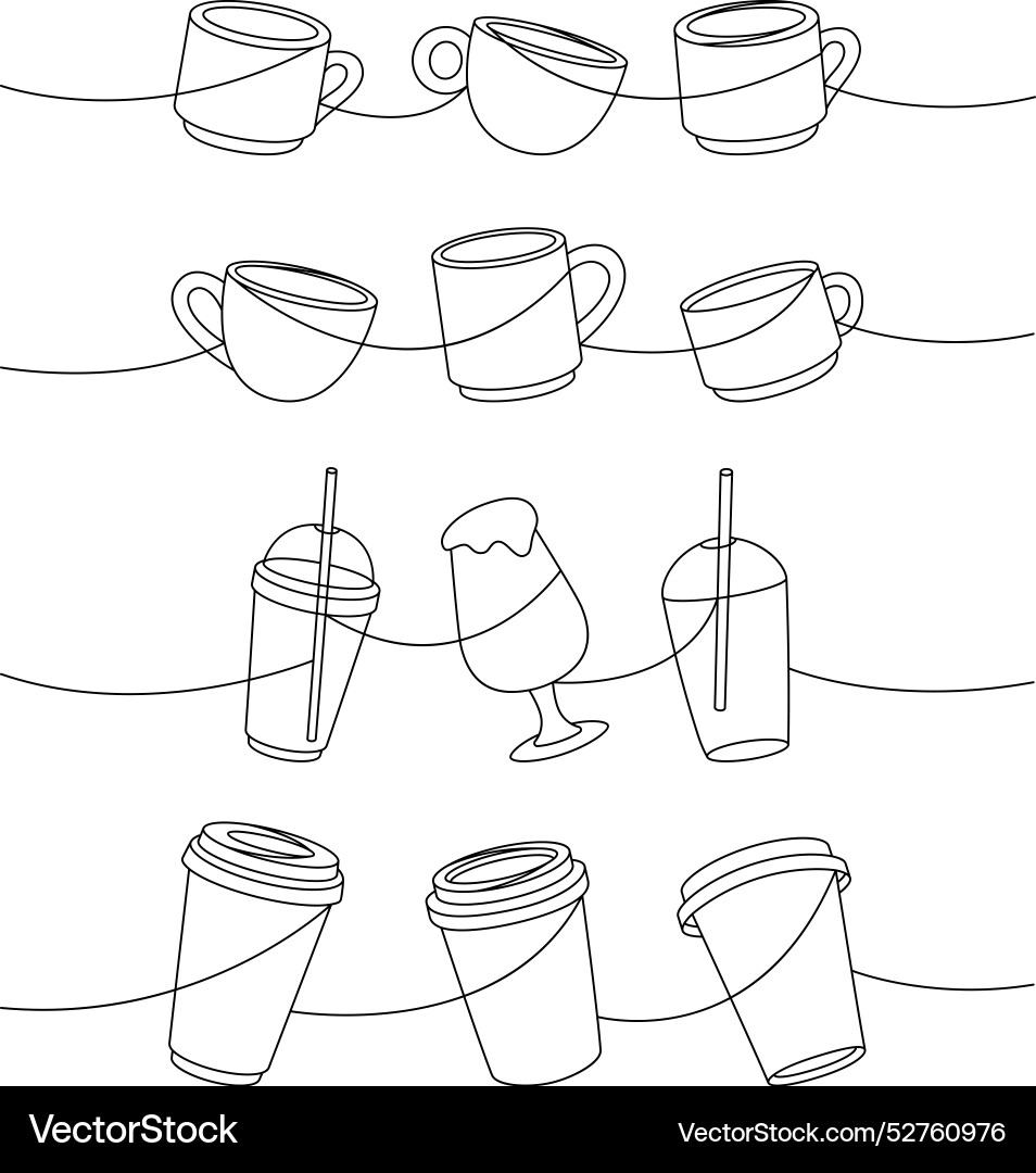 Coffee set one line continuous drawing takeaway Vector Image