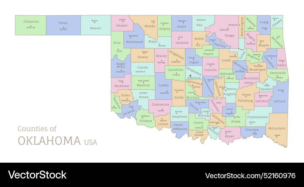 Counties of oklahoma administrative map usa Vector Image