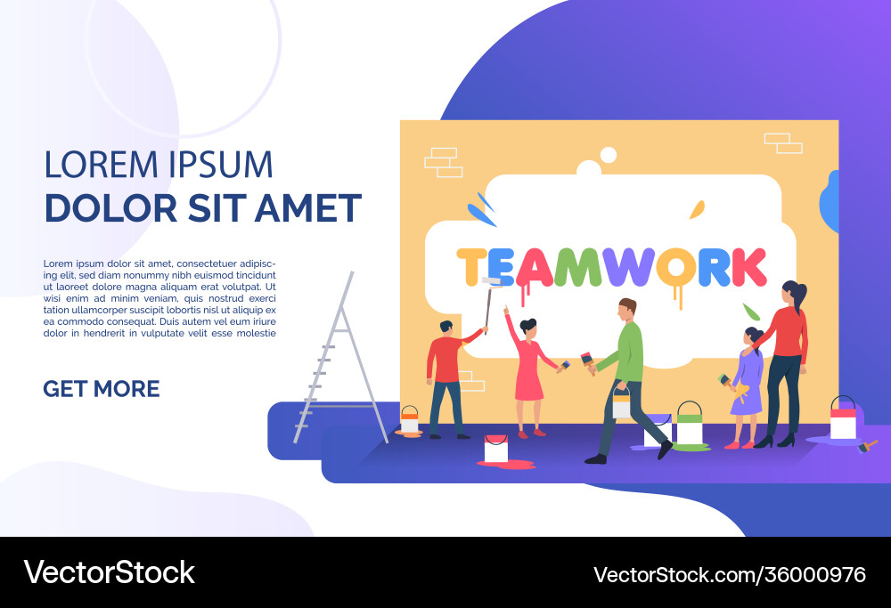People writing word teamwork on wall and sample Vector Image