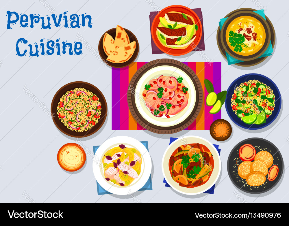 Peruvian cuisine icon with seafood dishes Vector Image