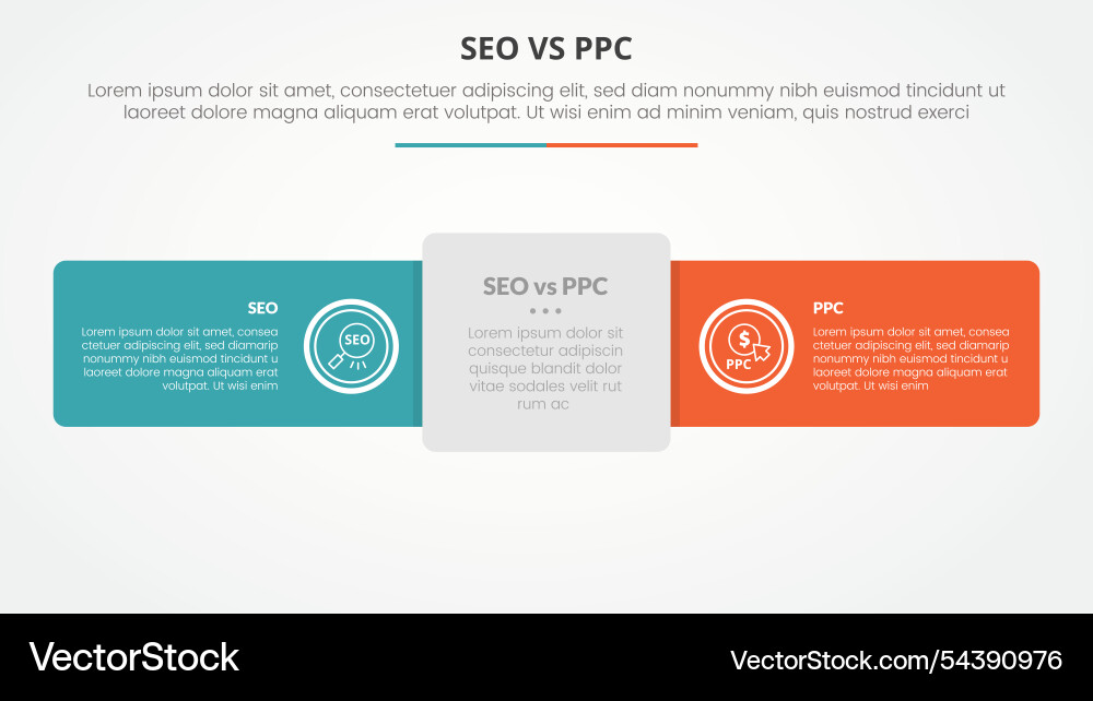 Seo vs ppc advertising comparison opposite Vector Image