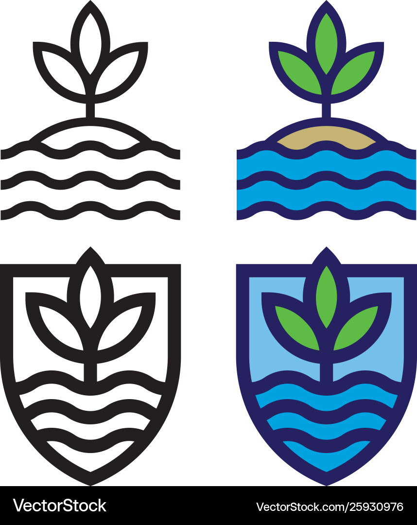 Set land sea and sky mono-line emblems Royalty Free Vector