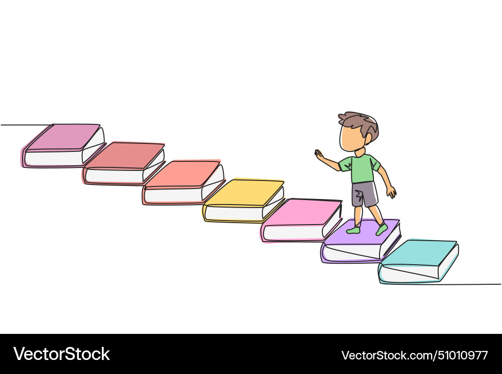 Continuous one line drawing boy climb stairs from Vector Image