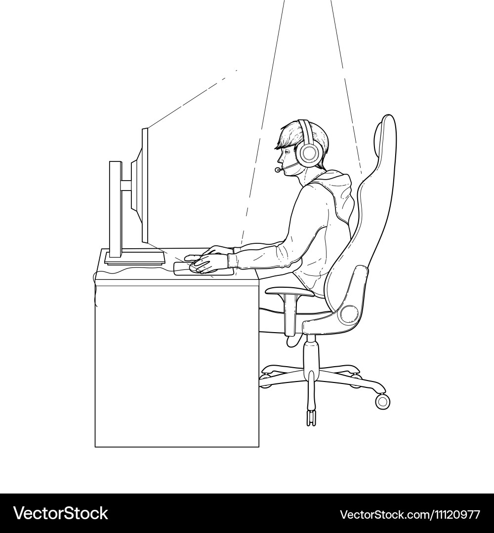 Guy playing the computer Royalty Free Vector Image